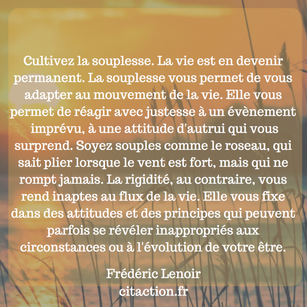 Cultivez la souplesse. La vie est en devenir permanent.